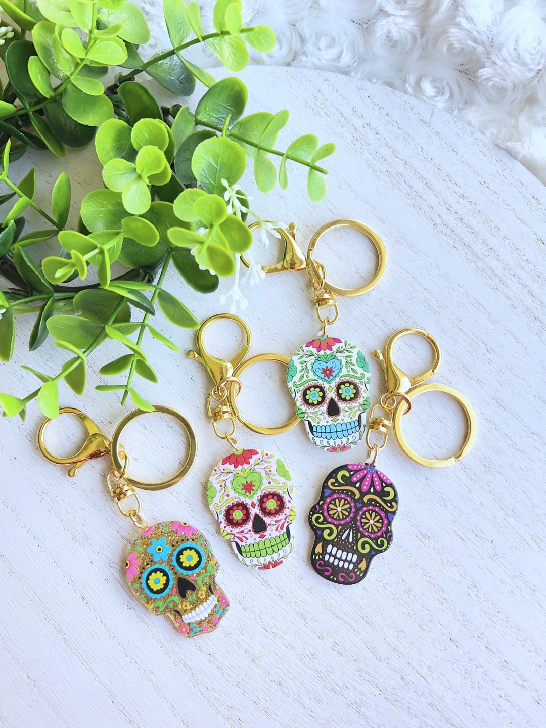 Sugar Skull Keychain | Colorful Day of the Dead Keychain | El Día De ...