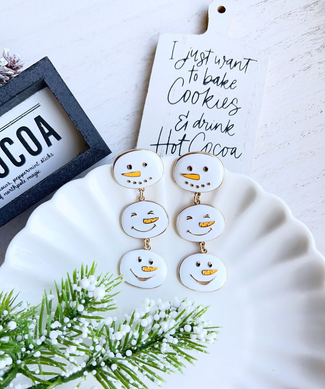 Cute Snowman Christmas Stud Earrings Snowman Chain Kawaii - Etsy