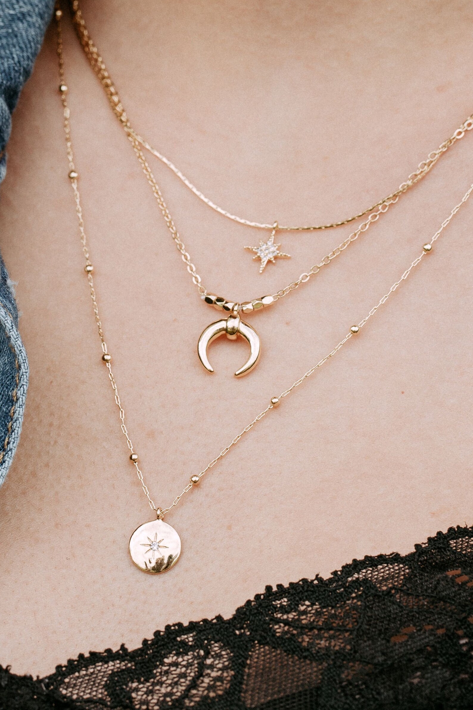 Multilayer Star Moon Sun Choker Necklace | North Star Multi Strand ...