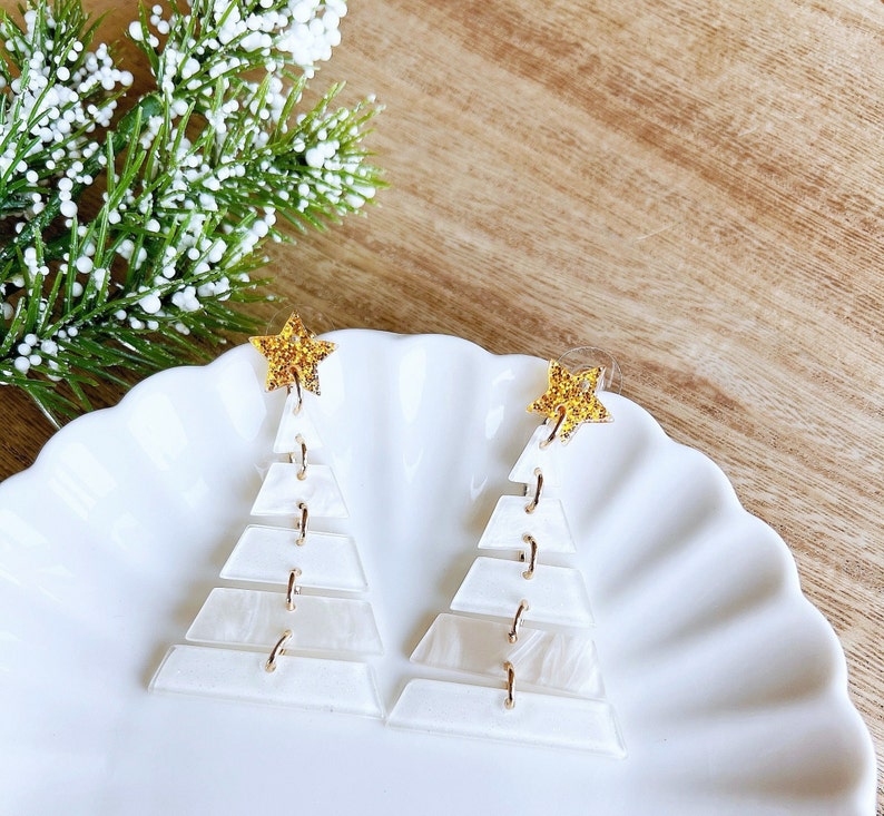 Christmas Tree Sparkle Tiered Dangle Earrings Xmas Acrylic - Etsy