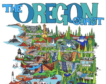 Oregon Coast Retro Travel Poster Ocean Decor Trendy Beach Decor Art ...