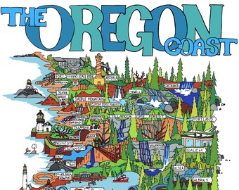 Oregon Coast Retro Travel Poster Ocean Decor Trendy Beach Decor Art ...