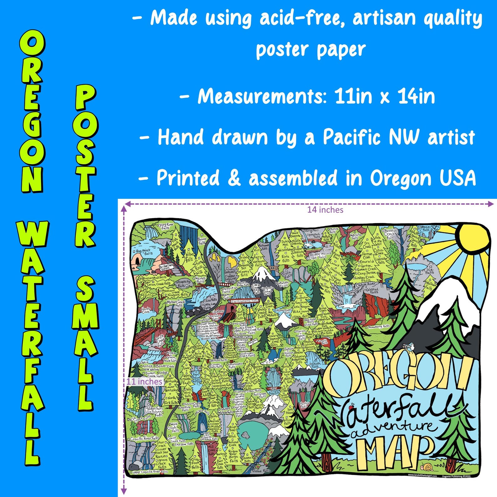 Oregon Waterfall Adventure Map - 11" X 14" - Small - Etsy