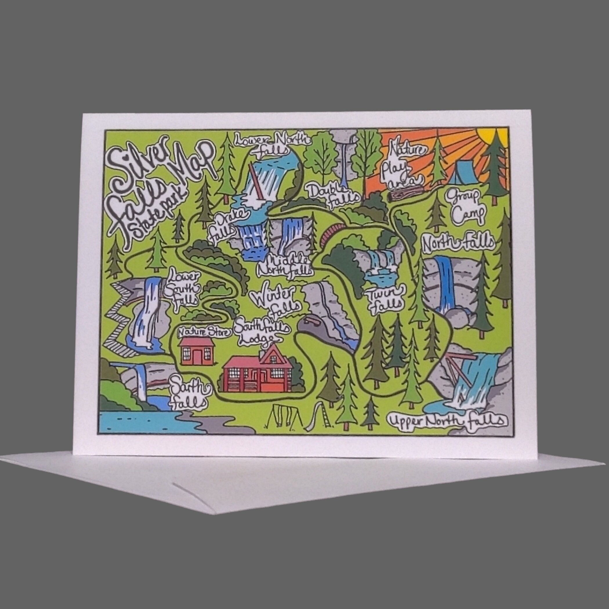 Silver Falls Map Greeting Card - Etsy