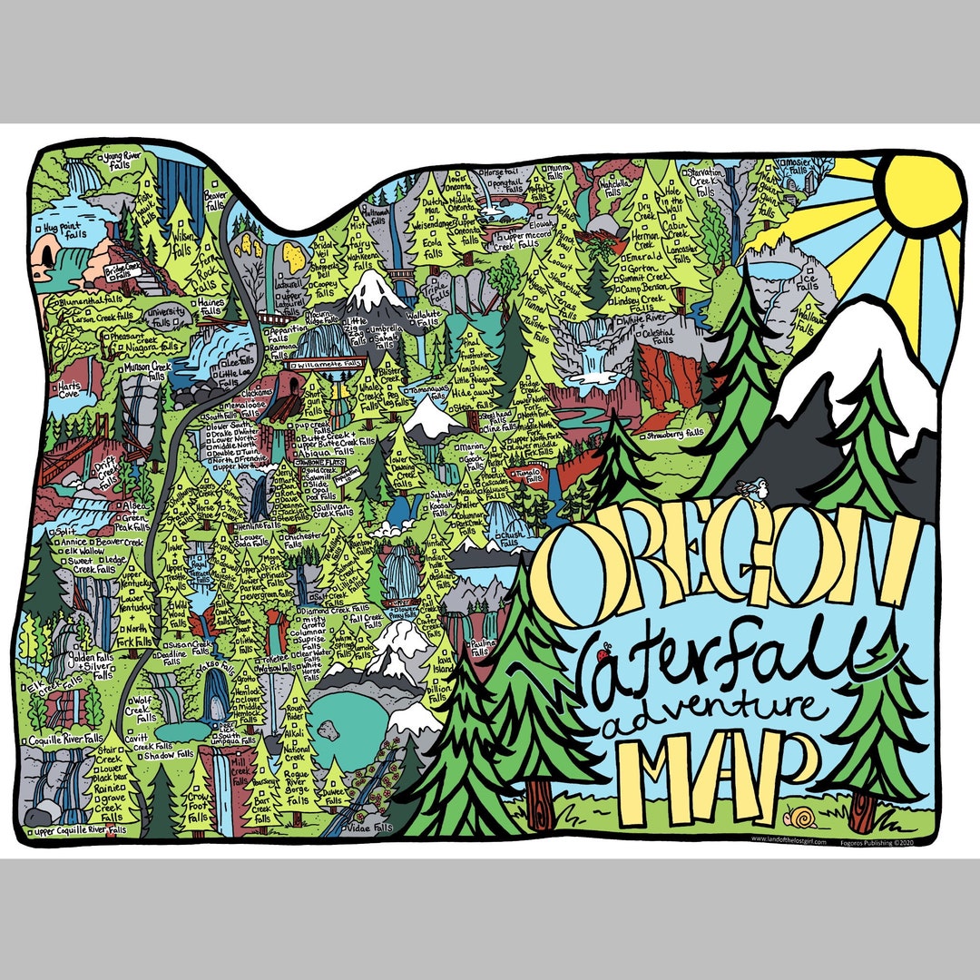 Oregon Waterfall Adventure Map - 11" X 14" - Small - Etsy