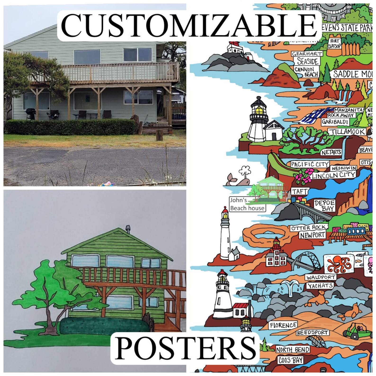 Customizable Oregon Coast Poster - 24" X 36" (featuring Your Home or ...