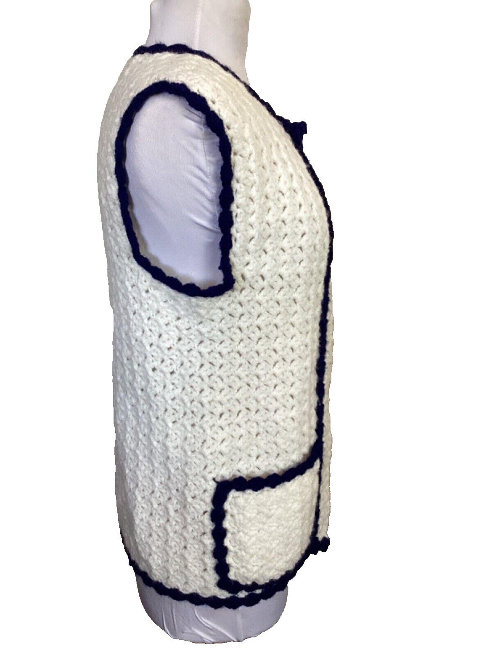Vintage Groovy Crochet Open Vest White Blue - Etsy
