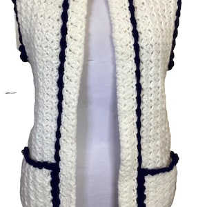 Vintage Groovy Crochet Open Vest White Blue - Etsy