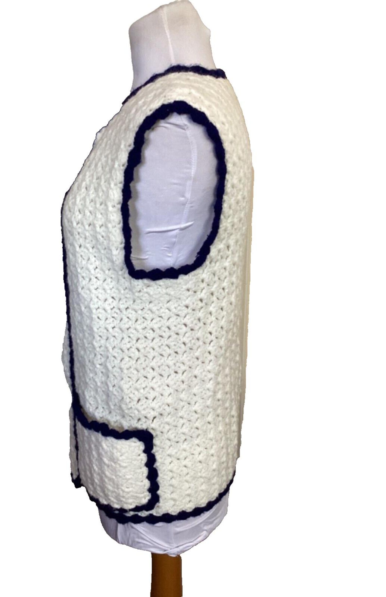 Vintage Groovy Crochet Open Vest White Blue - Etsy