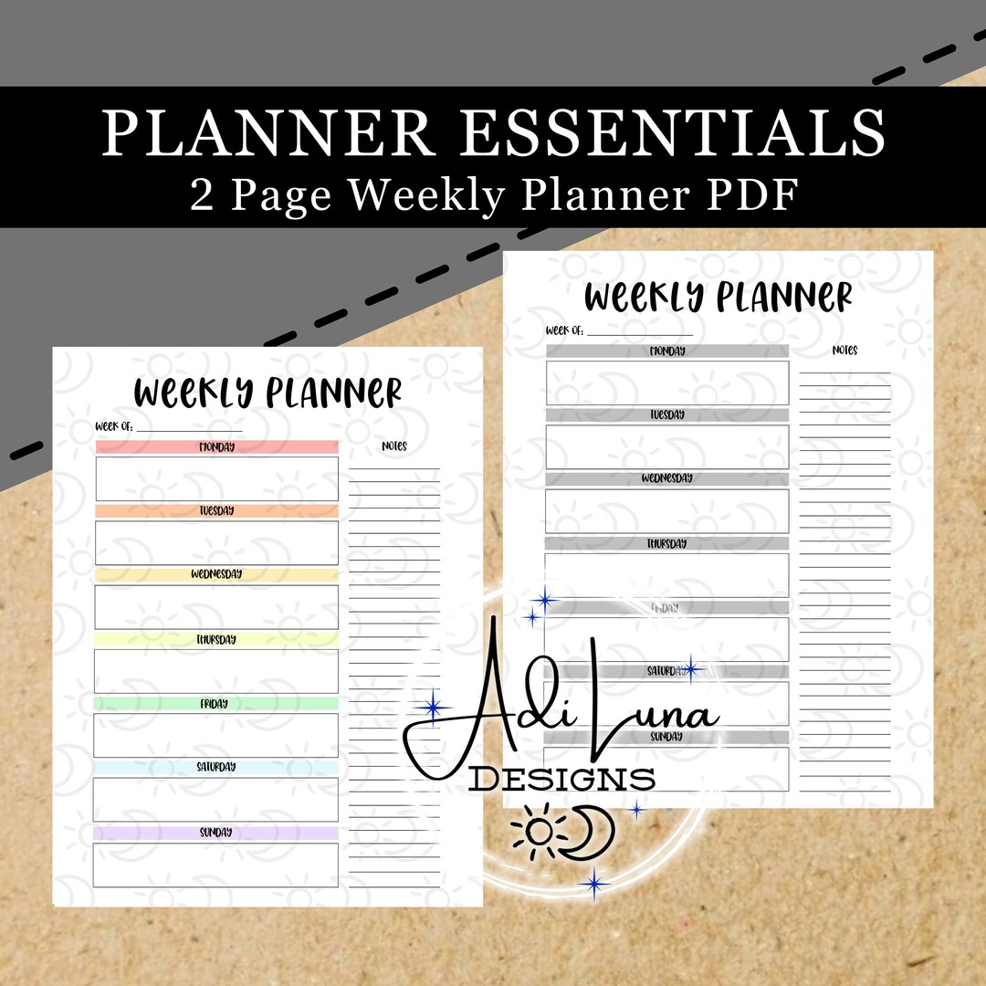 Weekly Planner Printable: 2-page Planner Inserts (PDF) - Etsy