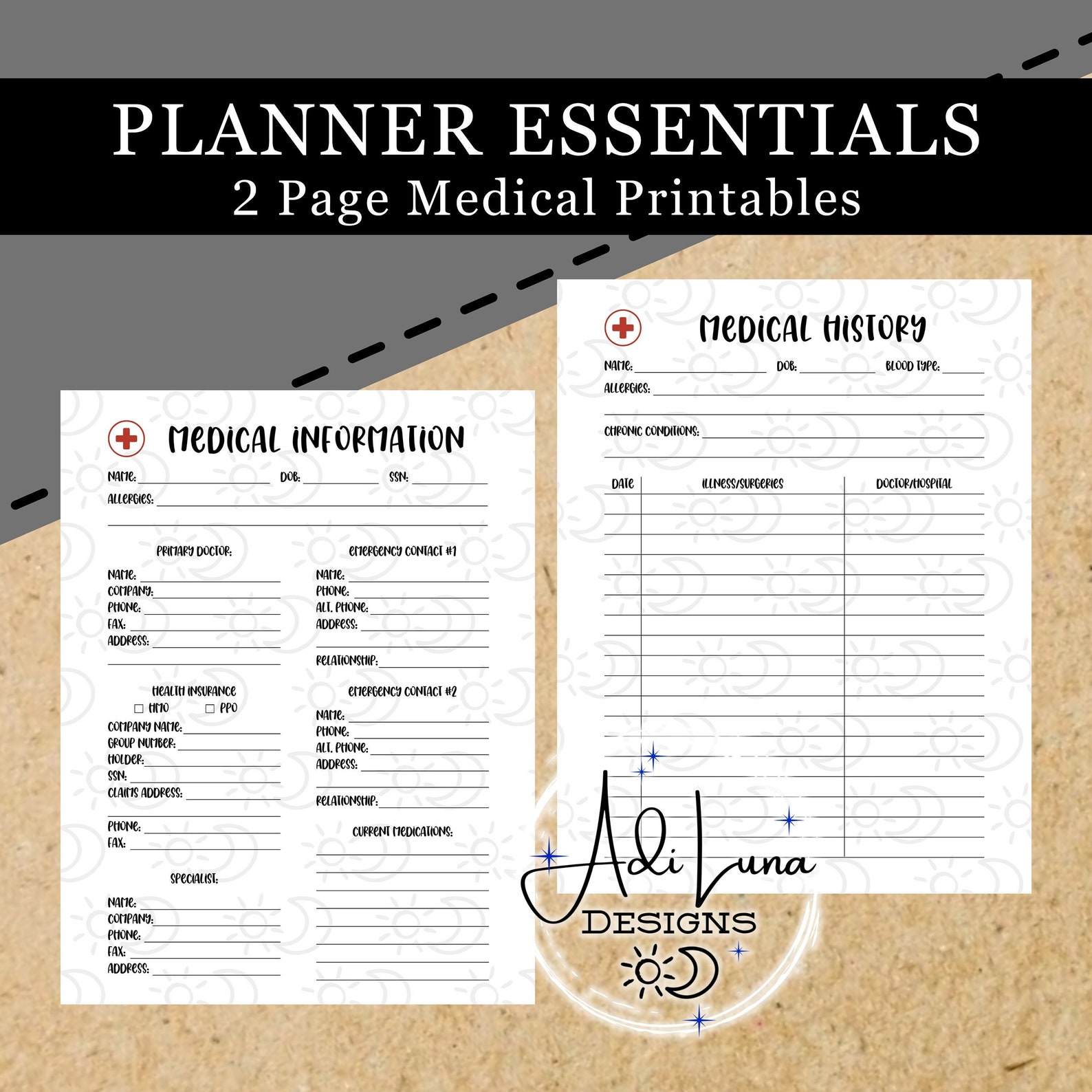 Medical Information & History Planner Essentials / 2 Page Instant ...