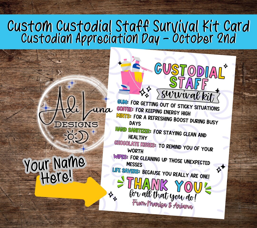 Custodial Staff Survival Kit Card: Custom Thank You Gift (digital ...