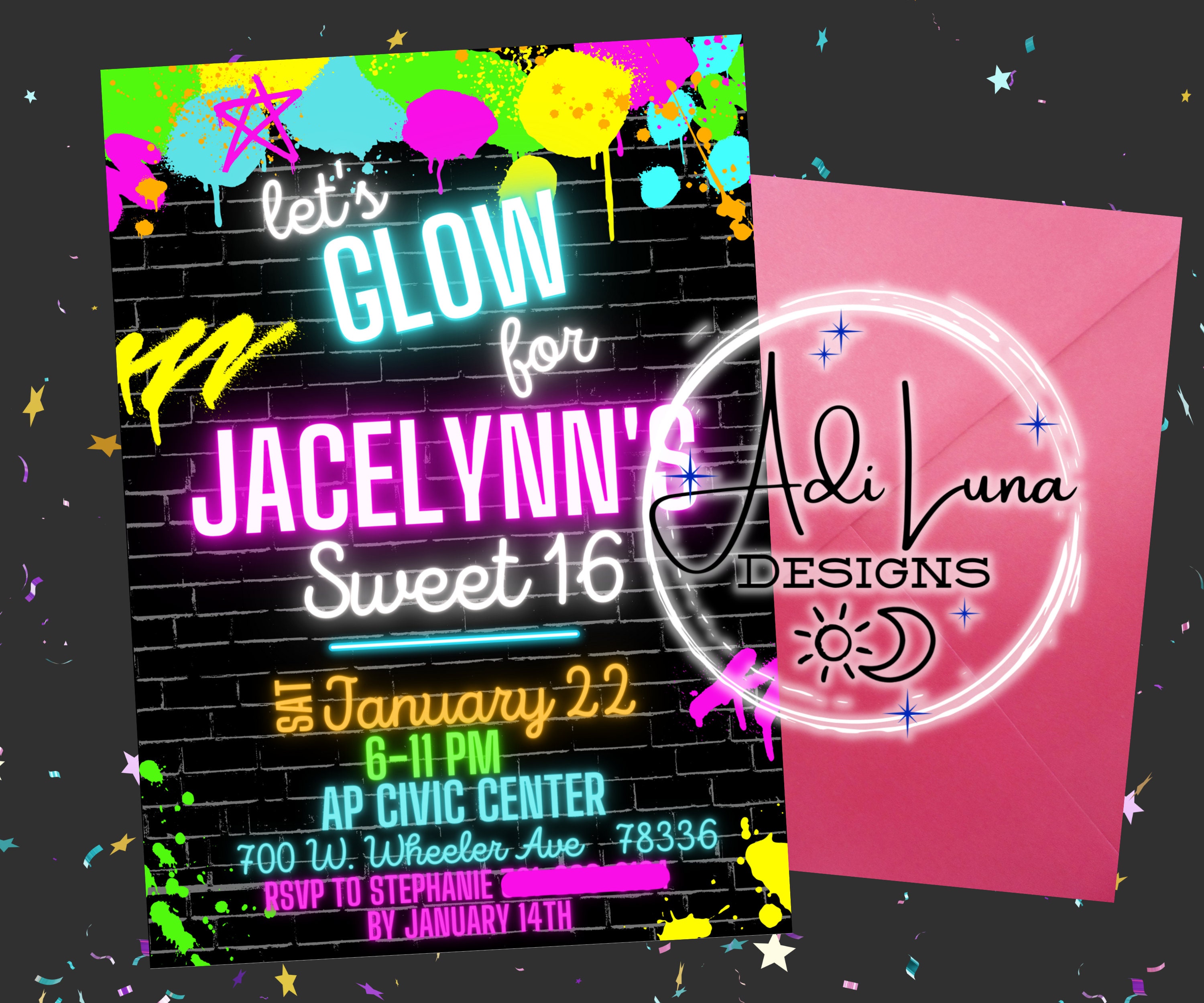 Glow Birthday Invitation / Printable PDF Invitation - Etsy
