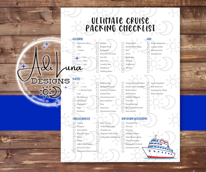 Cruise Packing List: 2-page Printable Checklist (PDF Download) - Etsy
