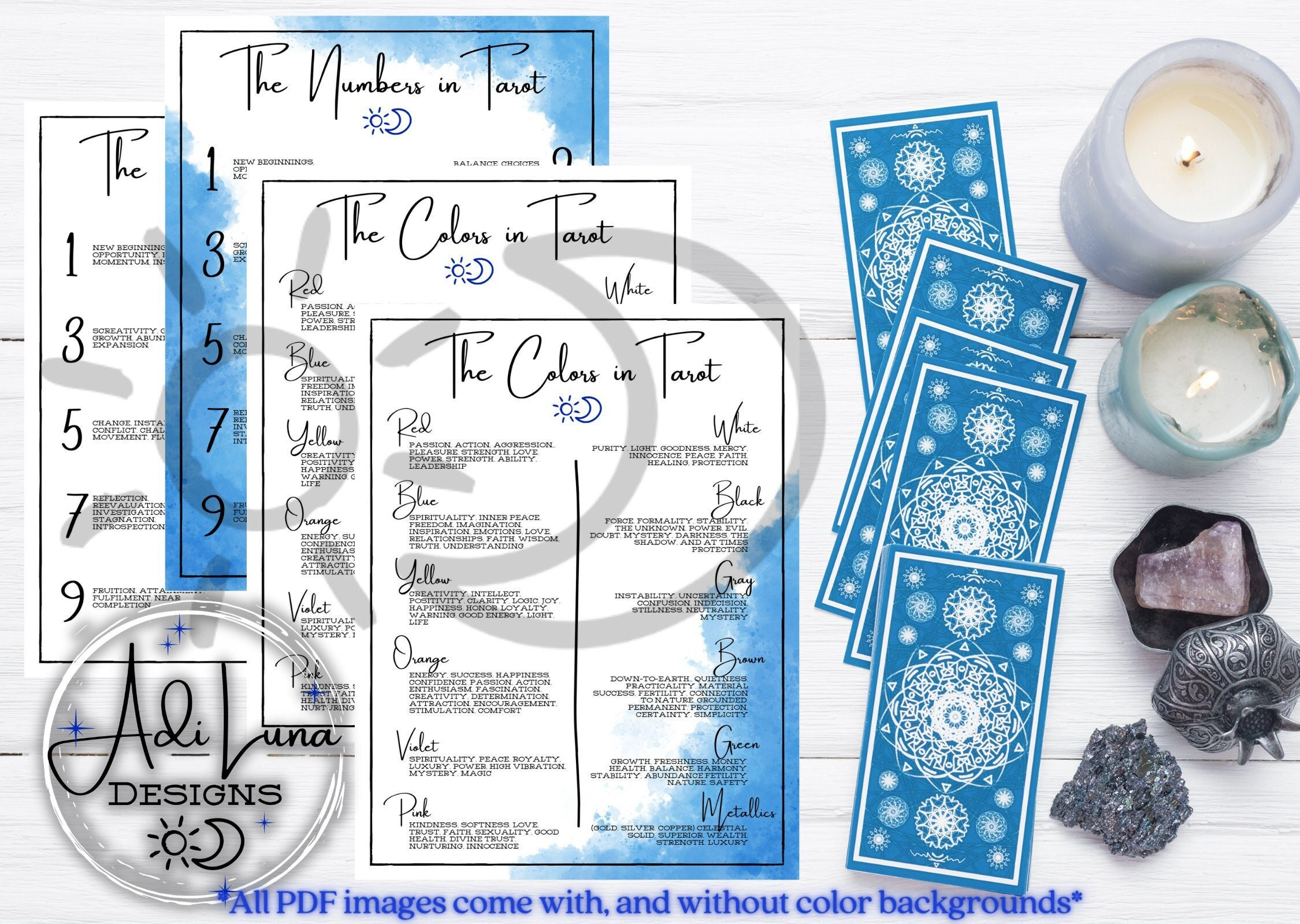 Tarot Color and Number Cheat Sheets / Tarot Card Beginners Guide ...