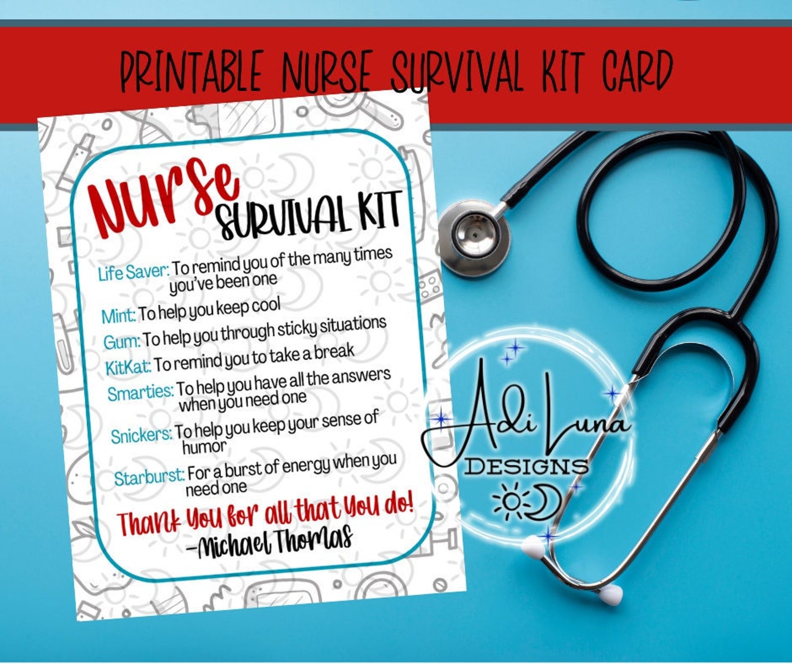 Nurse Survival Kit Printable Image / DIY Nurse Survival Kit / Thank You ...