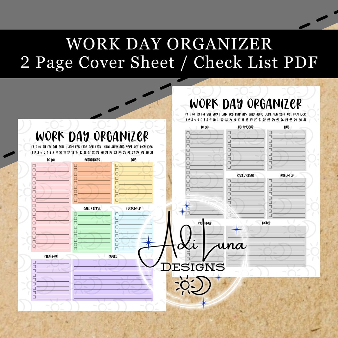 Work Day Organizer / 2 Page Instant Download / PDF Work to Do List - Etsy