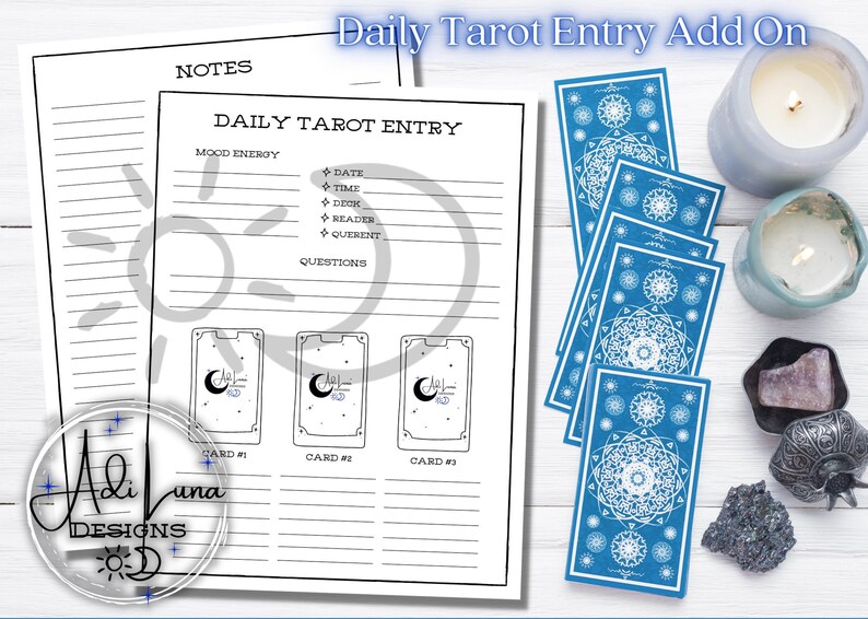 2 Page Tarot Journal, PDF Add on for Tarot Workbook, Daily Card Reading ...
