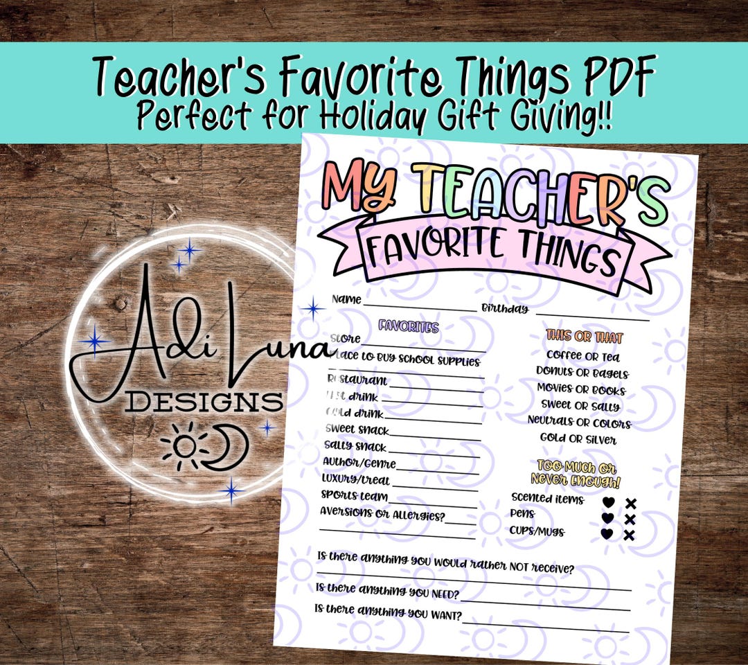 Teacher's Favorite Things Printable Image / Thank You Gift Ideas - Etsy