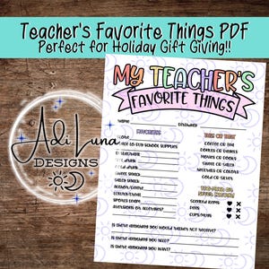 Teacher's Favorite Things Printable Image / Thank You Gift Ideas - Etsy