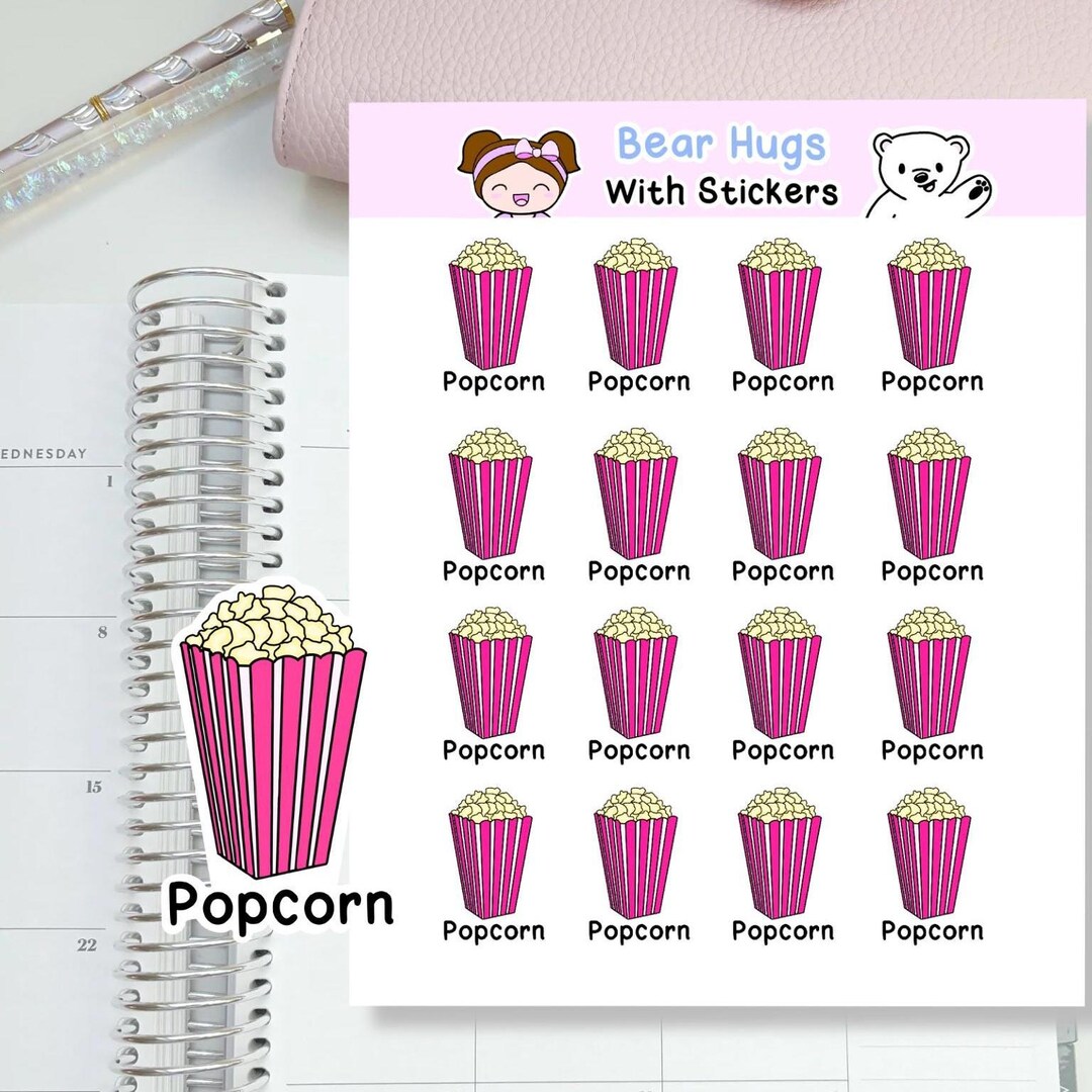 Popcorn Stickers - Movie Stickers - Kates Stickers - Food Stickers ...