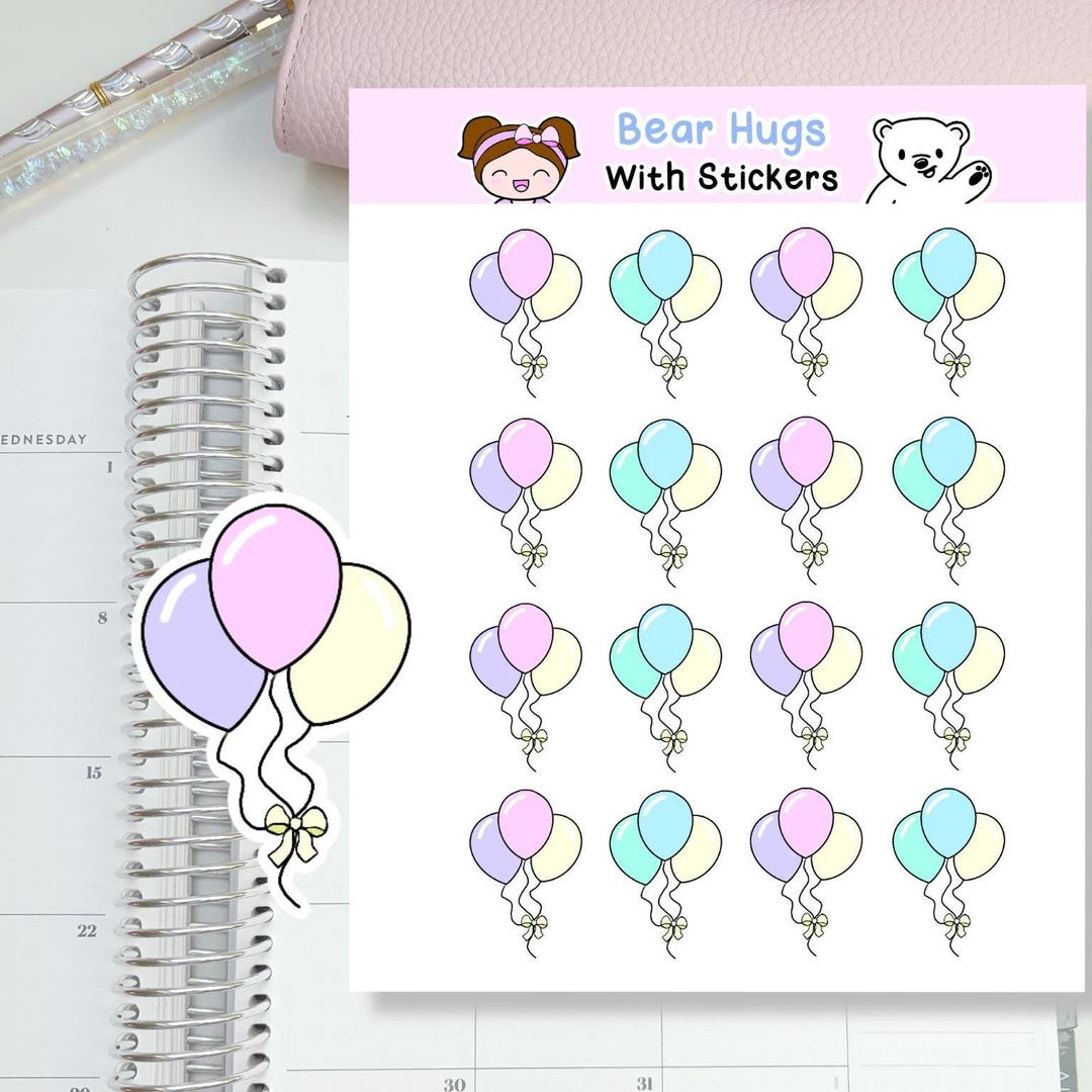 Balloon Stickers - Birthday Party Celebration Stickers - Sticker Sheet ...