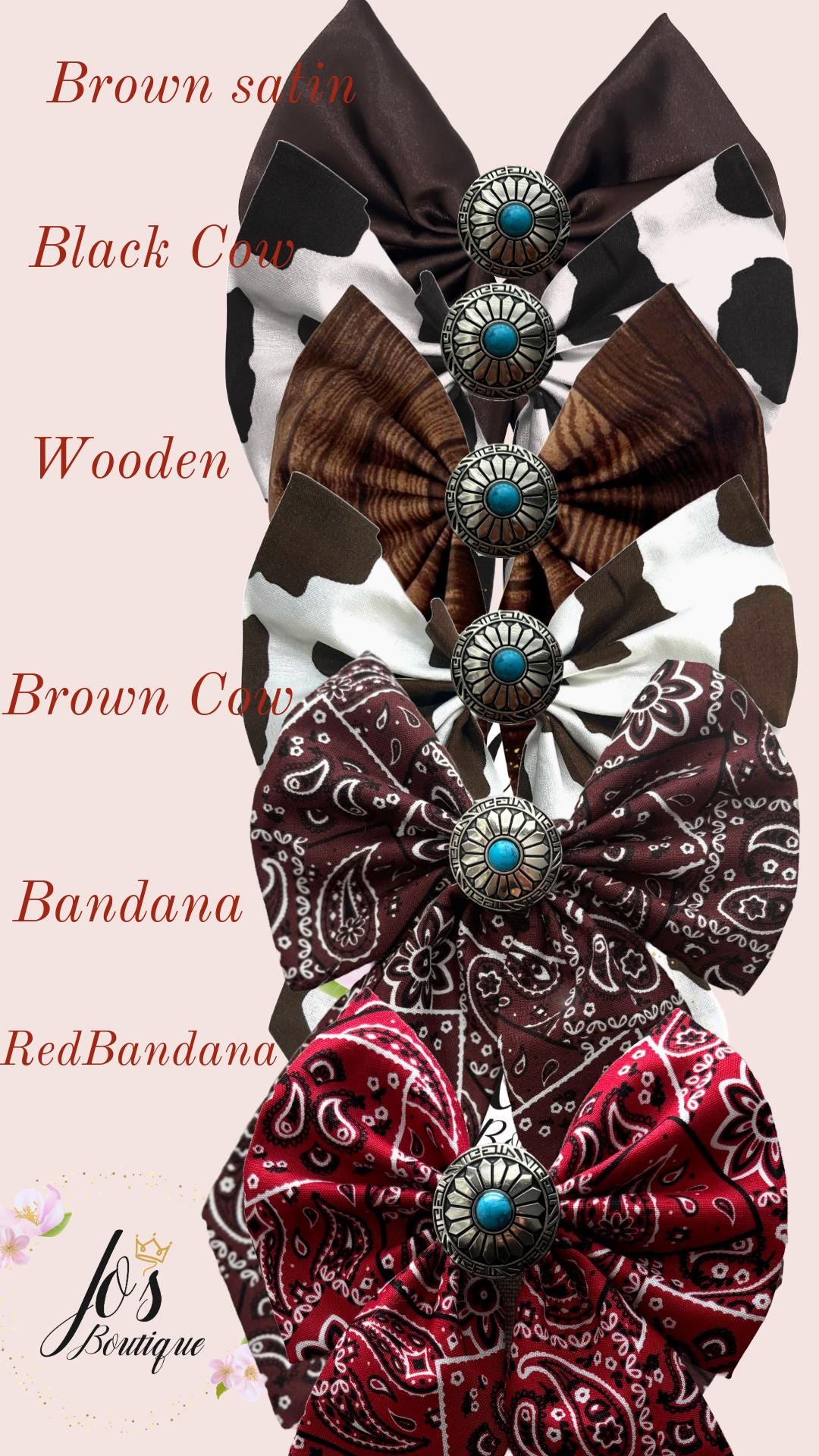 Western Hair Bow, Bandana, Cow Print, Wooden Print, Brown, Coquette ...