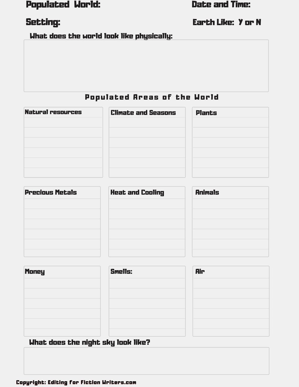 Fiction Writers World Building Template for Science Fiction - Etsy