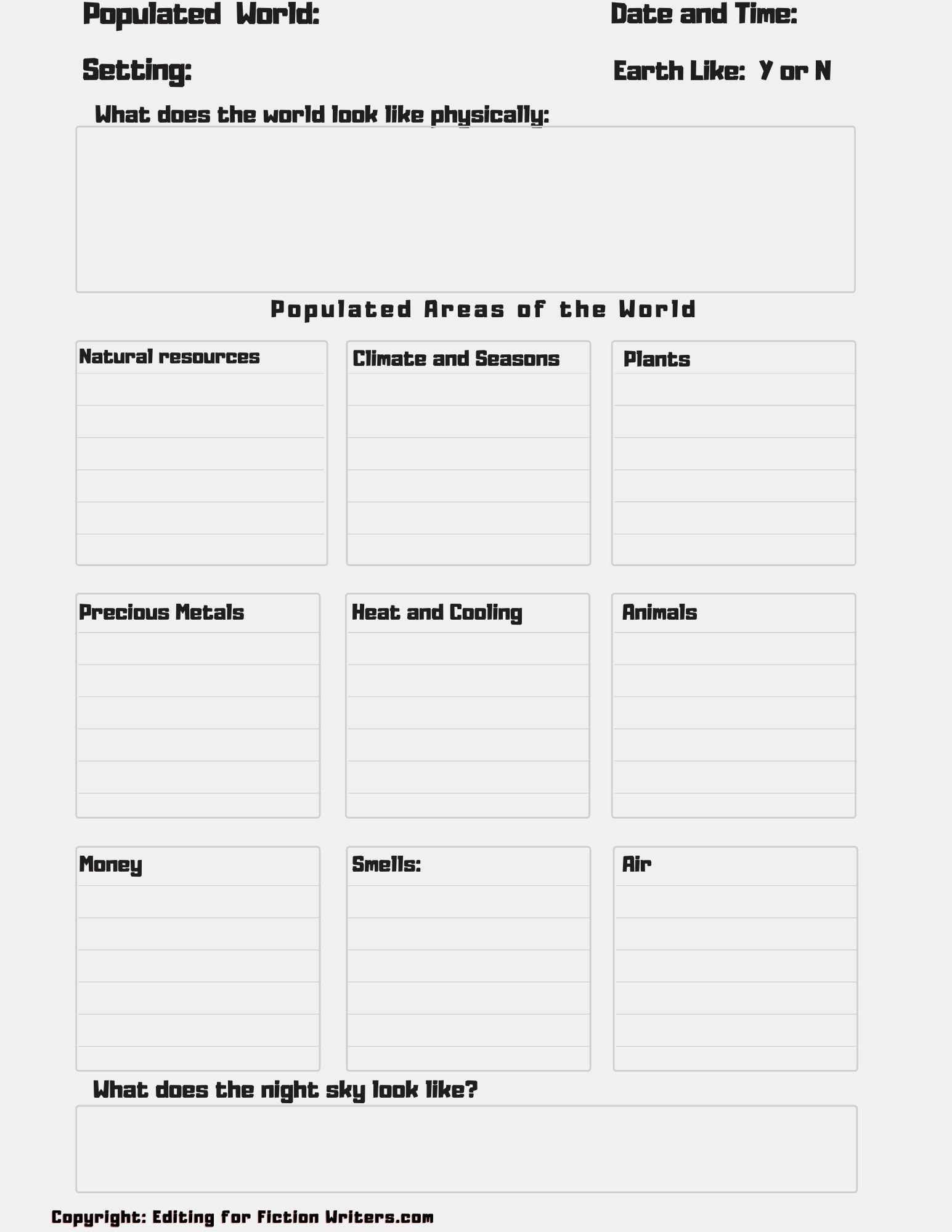 Fiction Writers World Building Template for Science Fiction and Fantasy ...