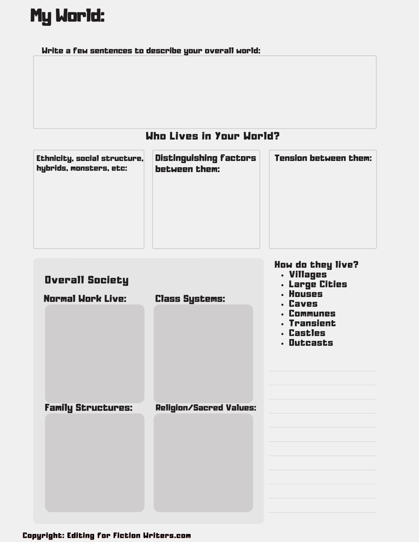 Fiction Writers World Building Template for Science Fiction and Fantasy ...