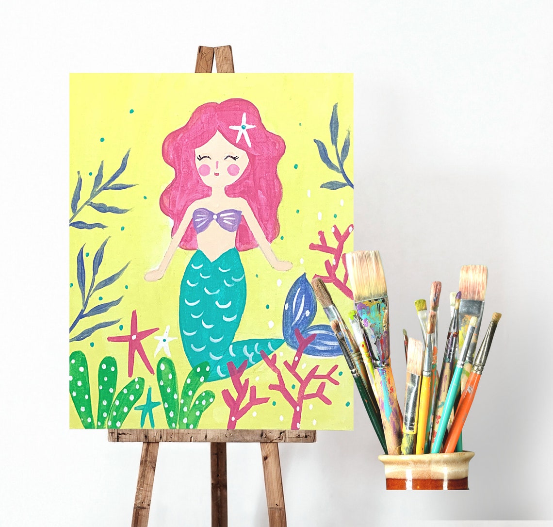 Easy Step by Step Mermaid Painting Lesson, Painting Tutorial Digital ...