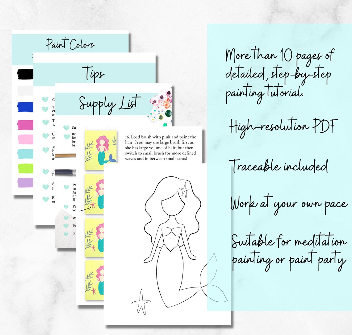 Easy Step by Step Mermaid Painting Lesson, Painting Tutorial Digital ...