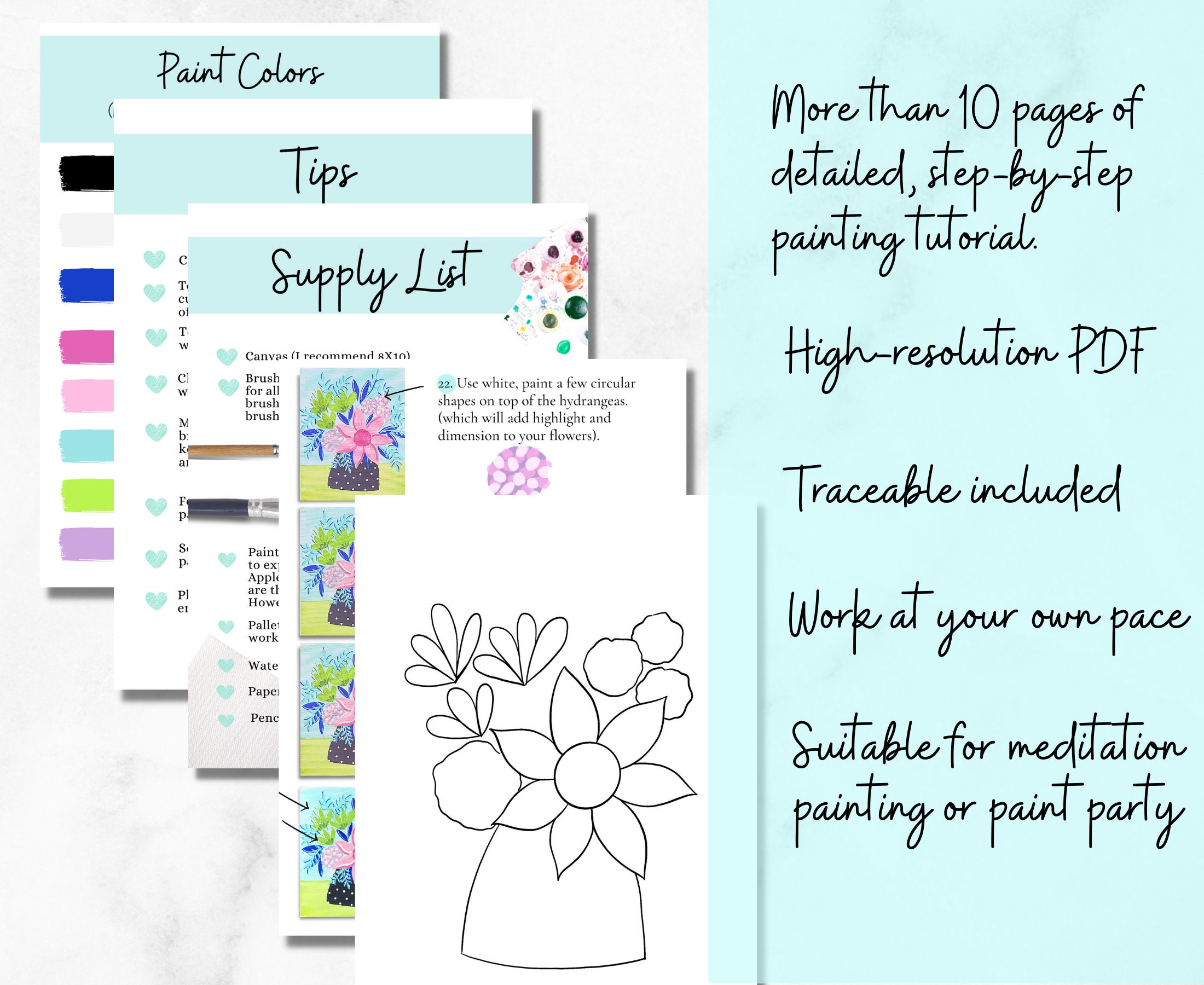 Easy Step by Step Painting Lesson, Painting Tutorial Digital Download ...