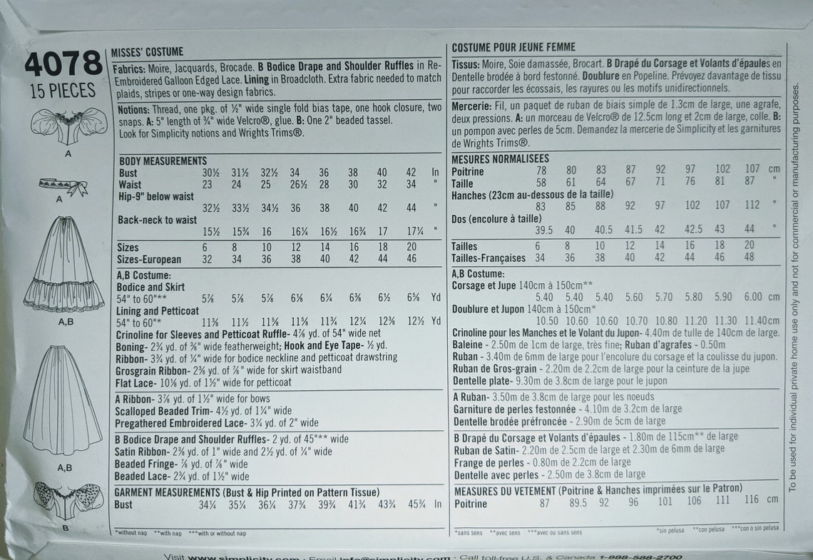 Simplicity Pattern 4078 Victorian Bustle Era Circa 1895 Misses' Two ...