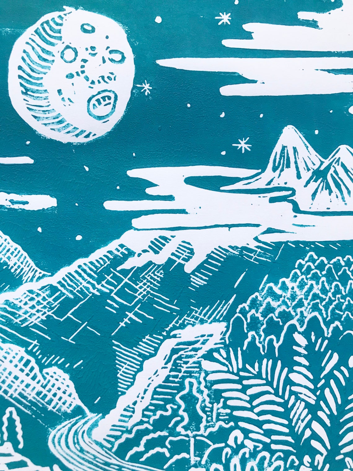 Full Moon Lino Print - Etsy