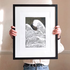 Wave Lino Print - Etsy UK