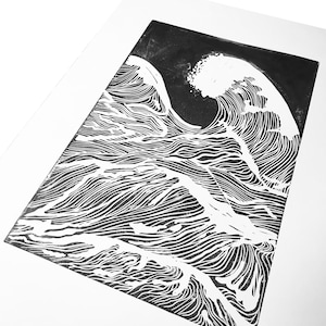 Wave Lino Print - Etsy UK