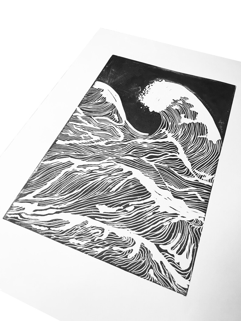 Wave Lino Print - Etsy