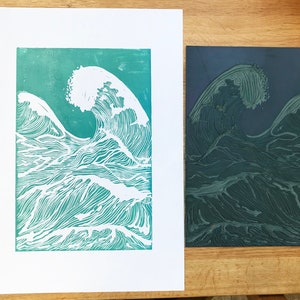 Wave Lino Print - Etsy UK