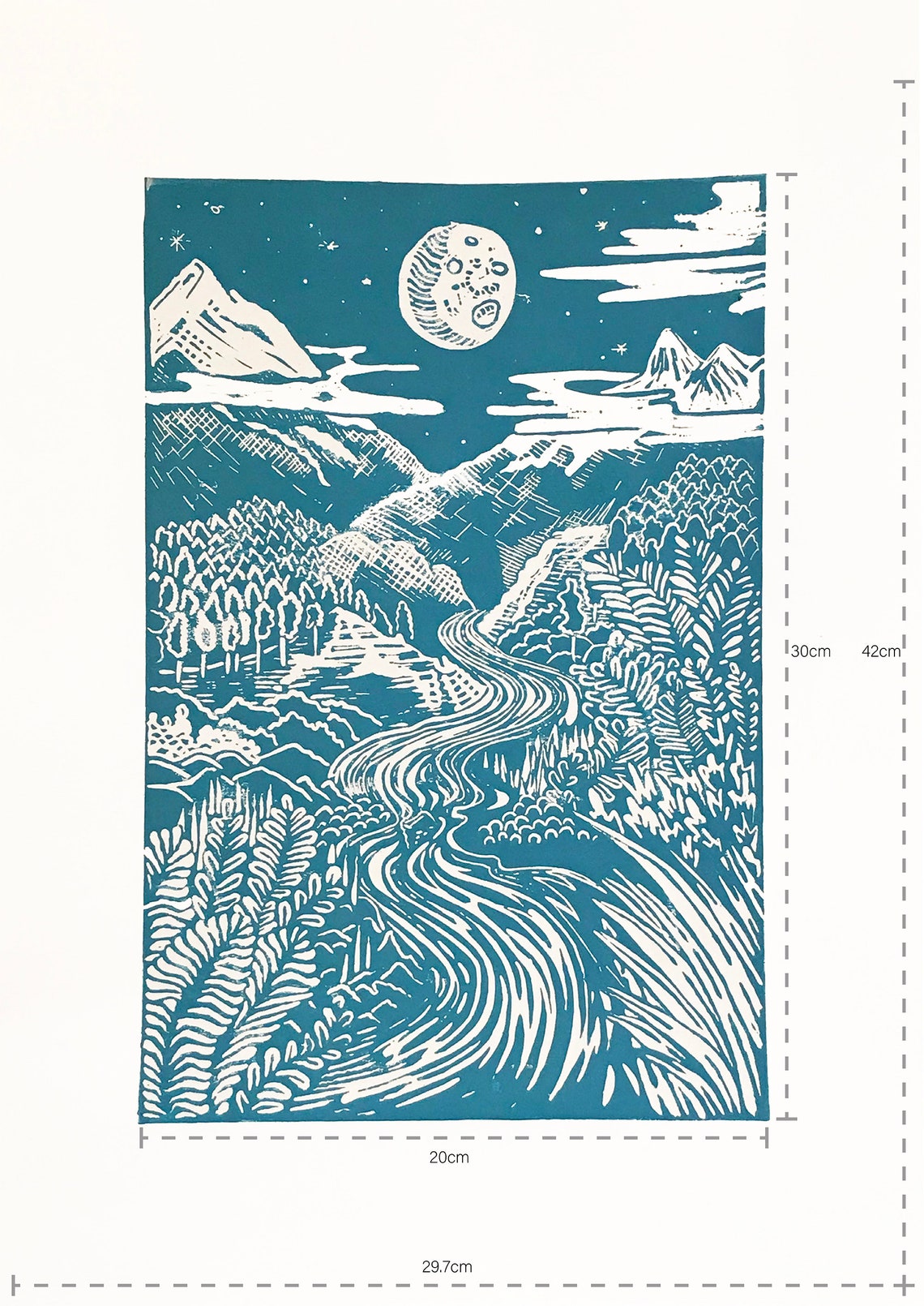 Full Moon Lino Print - Etsy