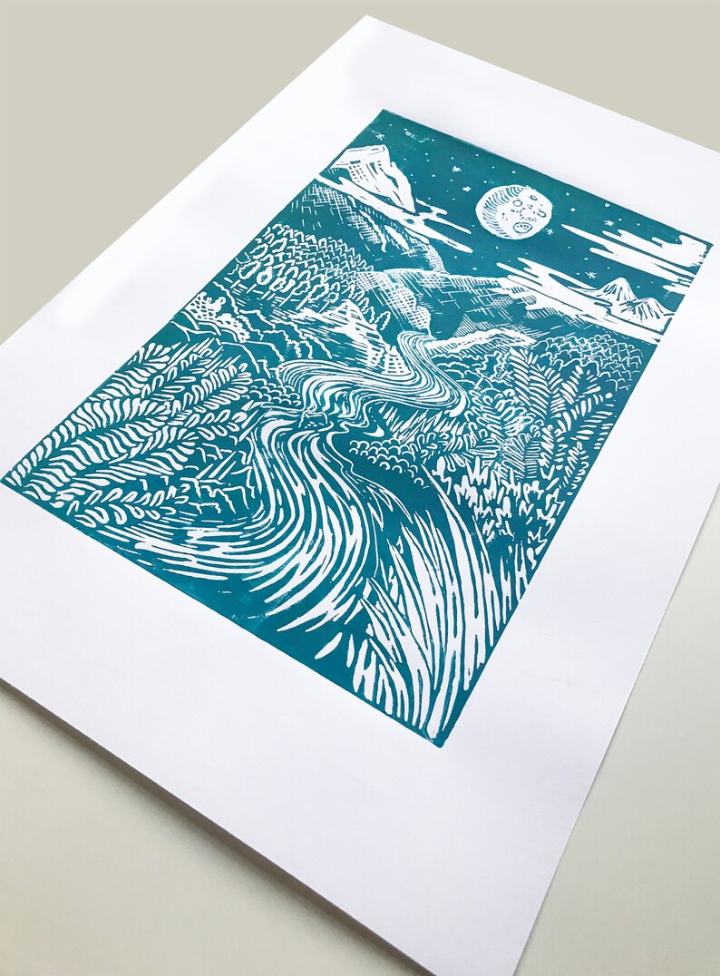 Full Moon Lino Print - Etsy