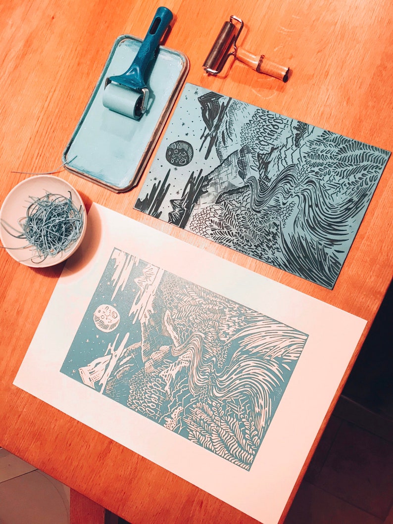 Full Moon Lino Print - Etsy