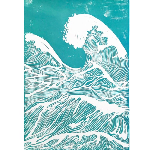 Minimalist Wave Print Blue Fine Line Art Modern Wall - Etsy