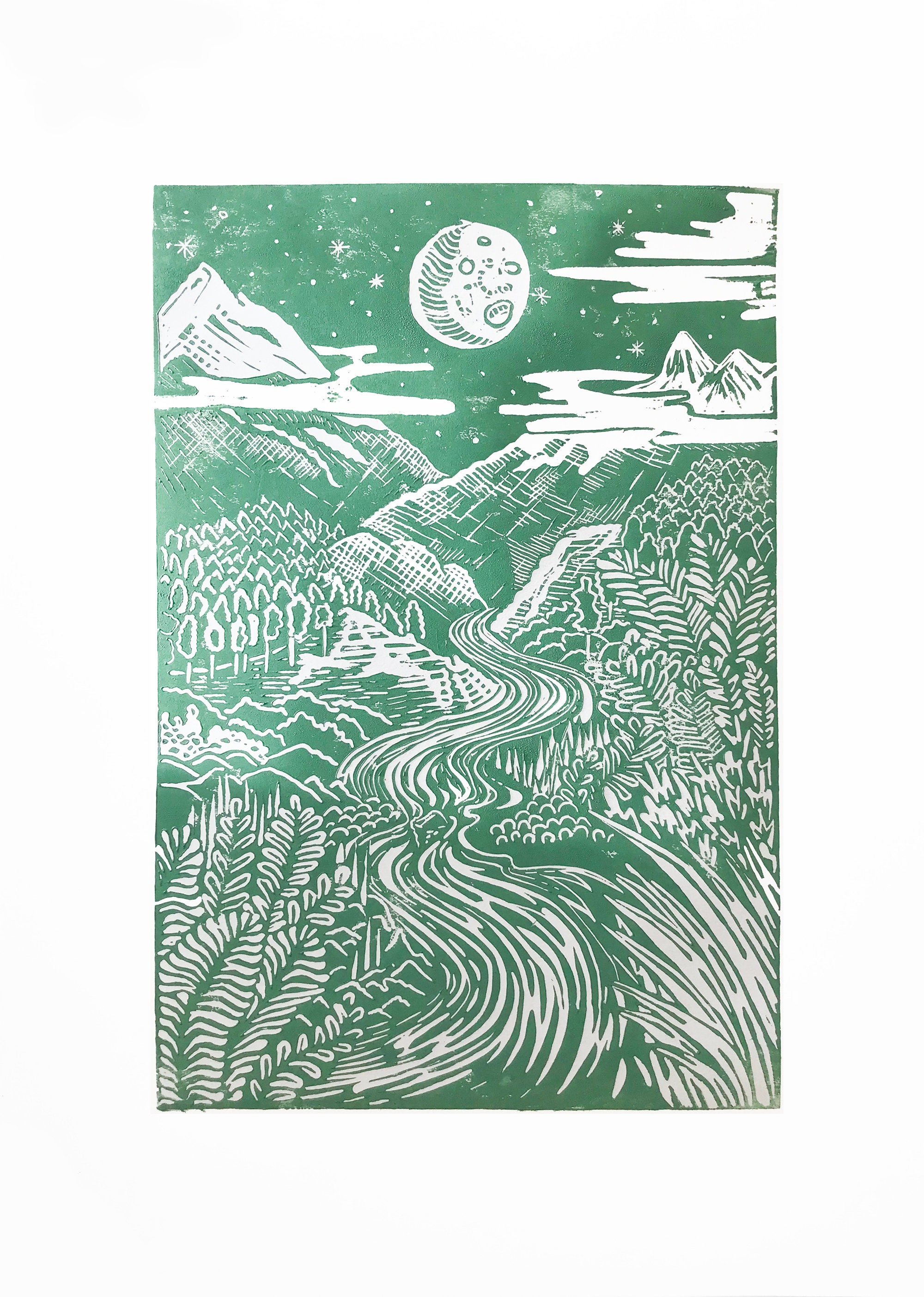 Full Moon Lino Print - Etsy
