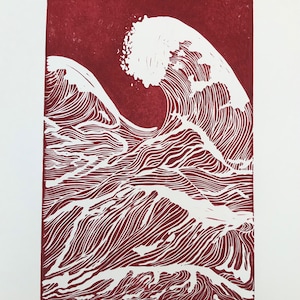 Wave Lino Print - Etsy UK