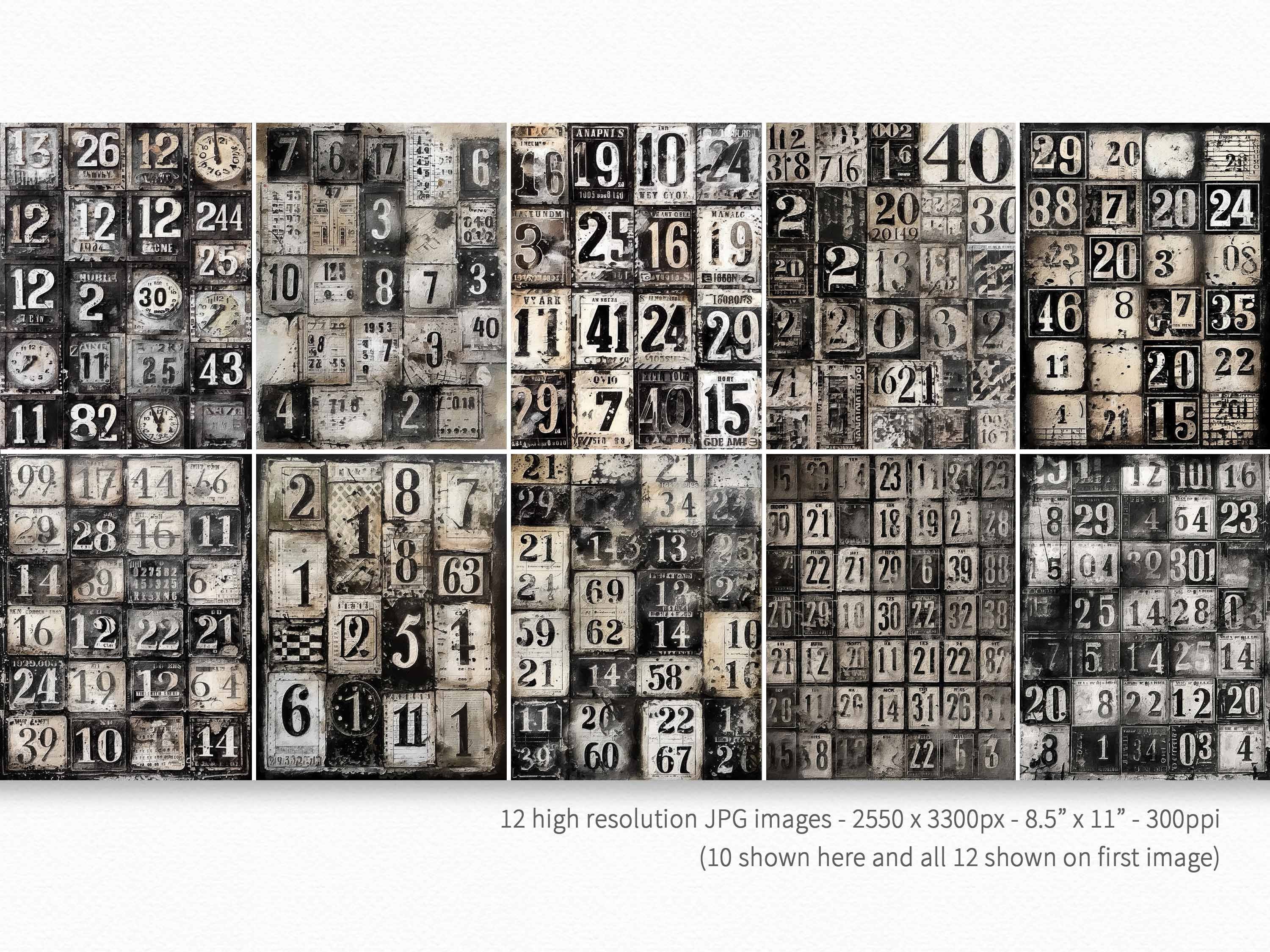 Monochrome Numbers – Vintage Number Collages – Black and White Grunge ...