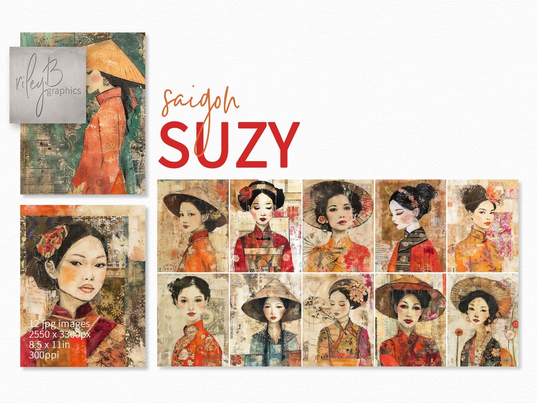 Saigon Suzy – Vintage Asian Woman Portrait Art – Floral Ao Dai Prints ...