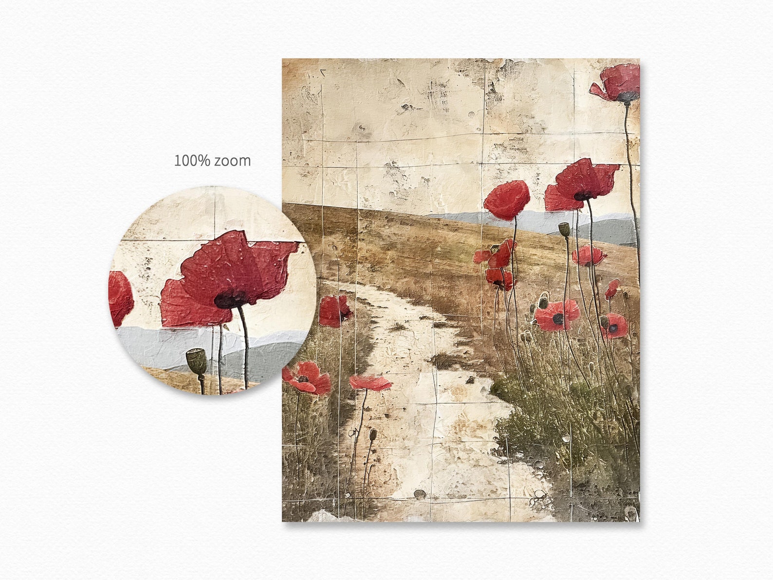 Rustic Poppies – Vintage Field Floral Art – Red Wildflower Meadow ...