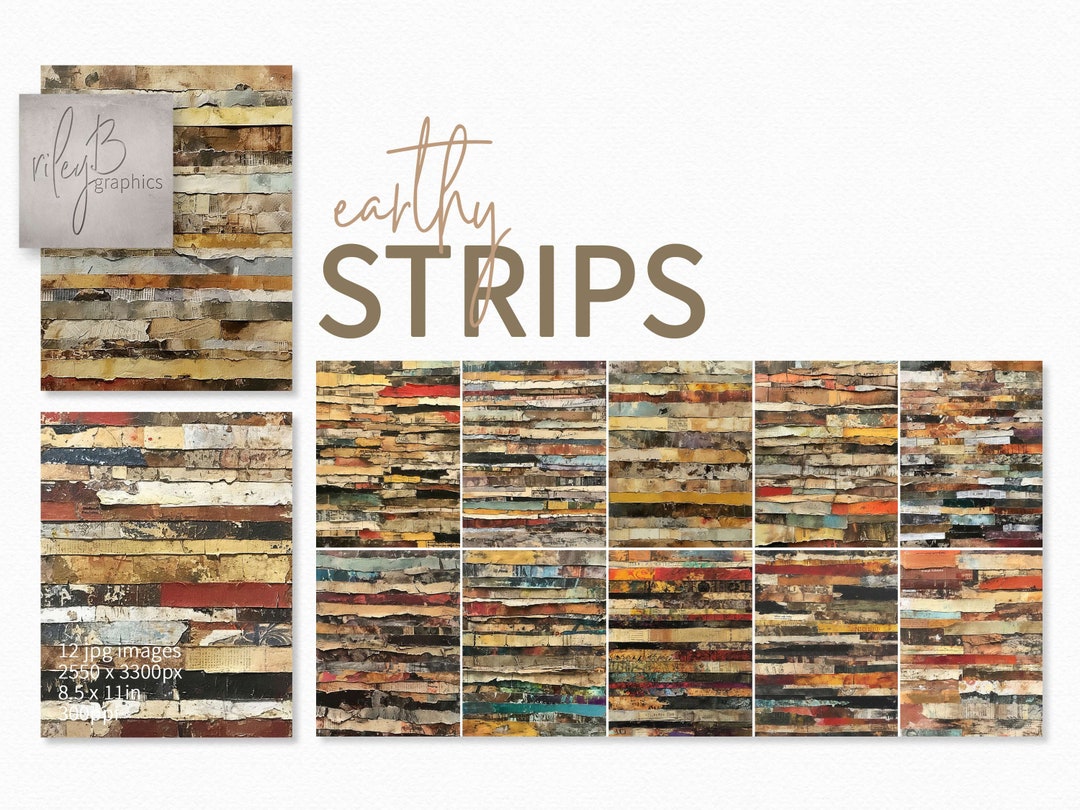 Earthy Strips – Layered Torn Paper Collage Art – Rustic Neutral Mixed ...