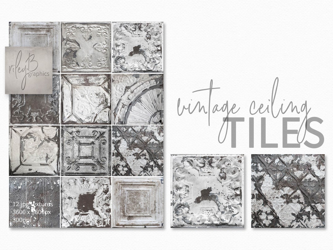 Vintage Ceiling Tiles Tin Tile Backgrounds Weathered Paint Textures ...